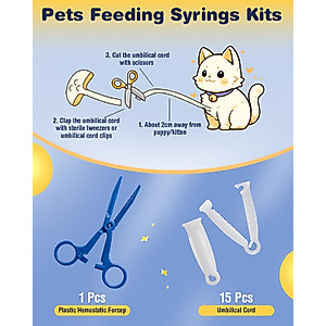 Huimpet 52Pcs Puppy Whelping Kit, Newborn Pets Whelping Supplies with 4 Puppy Feeding Tube,15 Puppy Whelping Collars, 15 Cord Clamps, 2 Gloves, Digital Thermometer, Stethoscope and More