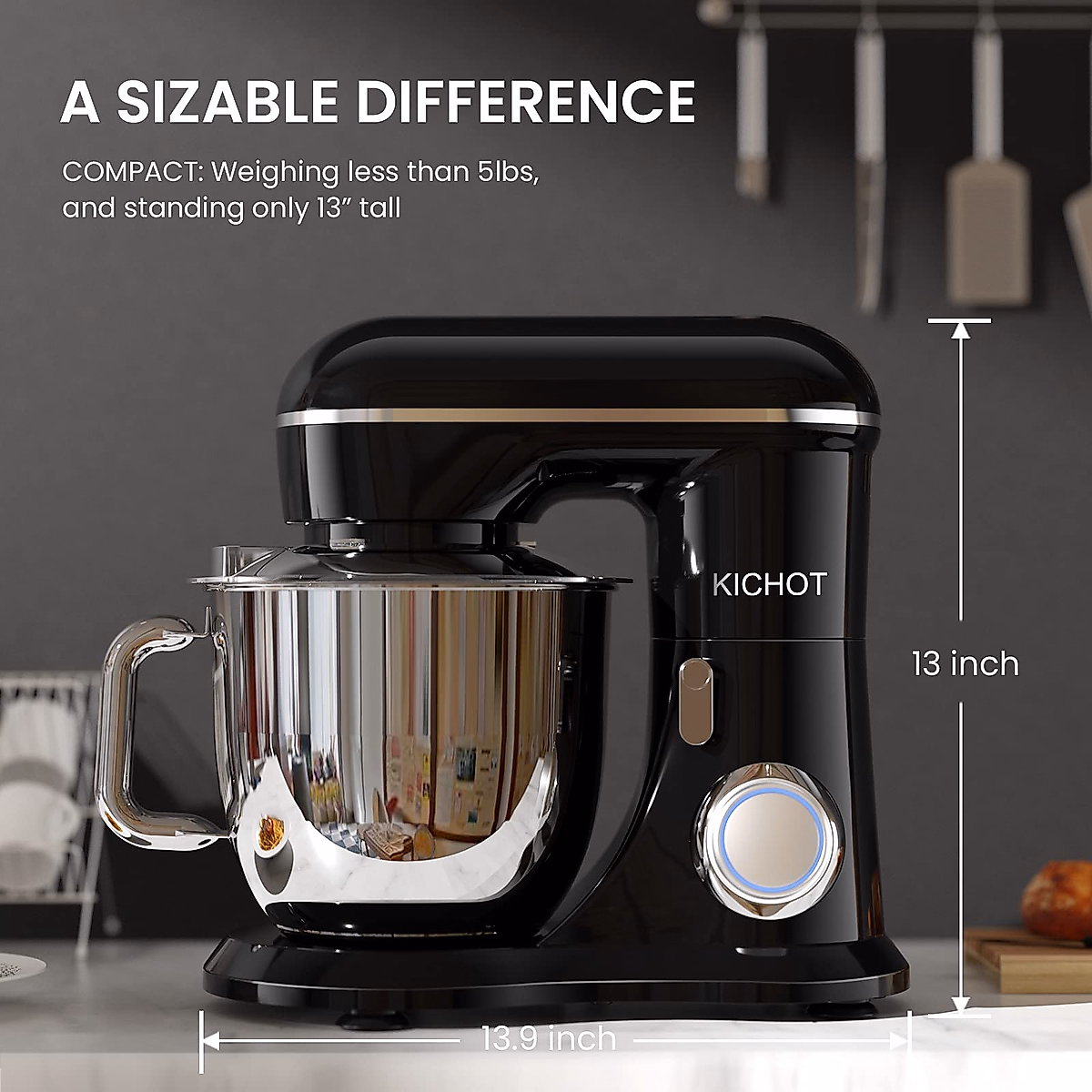 Stand Mixer, KICHOT 10+P Speed 4.8 Qt. Household Stand Mixers, Tilt-Head Dough Mxier with Dough Hook, Beater, Wire Whisk & Splash Guard Attachments for Baking, Cake, Cookie, Kneading, SM-1533