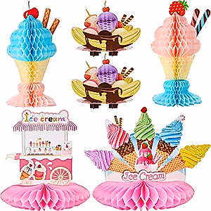 6 Pieces Ice Cream Centerpiece Ice Cream Cart Centerpiece Banana Split Centerpieces Ice Cream Decorations for Ice Cream Theme Party Birthday Baby Shower Party Supplies