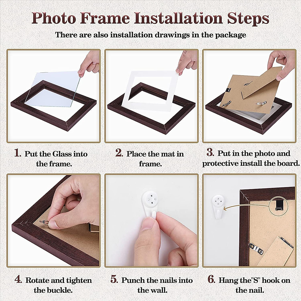 Picture Frame Set Wall Photo: 10 Variety Pack Rustic Wood Photo Frames with Real Glass and Mat Lightweight Matted Gallery Picture Frames Bulk for Wall or Tabletop Including 8x10 5x7 4x6 Walnut Brown
