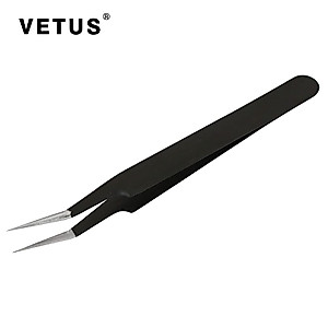 Vetus ESD Tweezers Pro Precision Curved Tweezer Anti-Static SMD Black Fine Tip Tweezer ESD-17