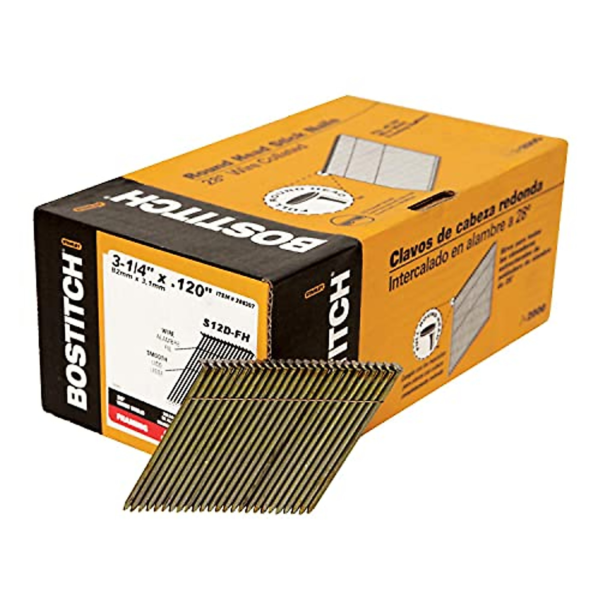 BOSTITCH Framing Nails, 28 Degree, Wire Weld, 3-1/4-Inch x .120-Inch, 2000-Pack (S12D-FH)