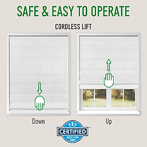 CALYX INTERIORS Fabric Roman Shade with White Backing, Light Filtering, Cordless, 35"W X 48"H, Cloud White