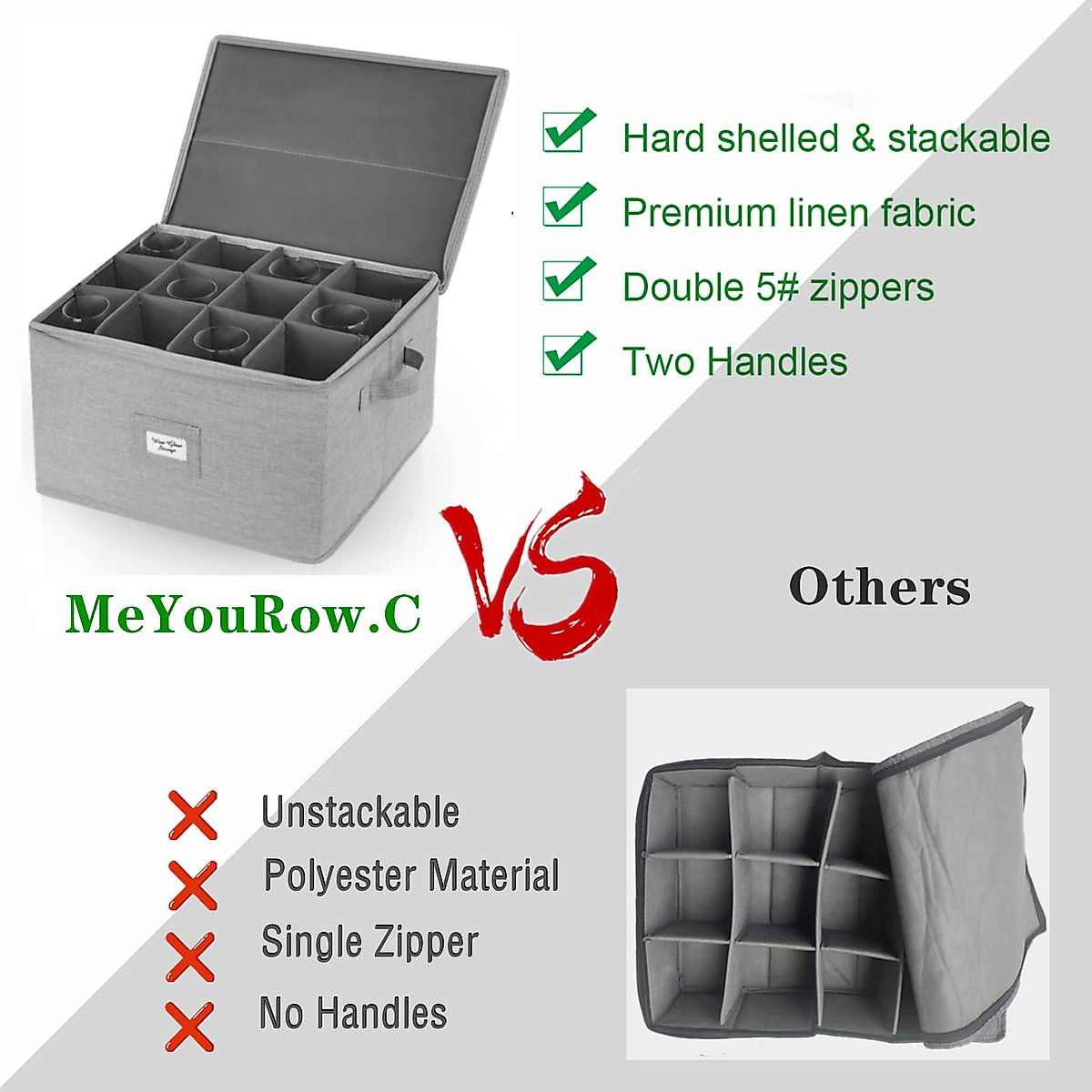 MeYouRow.C Wine Glass Storage,crystal Stemware Storage Cases For Champagne/ White & Red Wine Glass,Glasses Cup Storage Box With Dividers For 12.