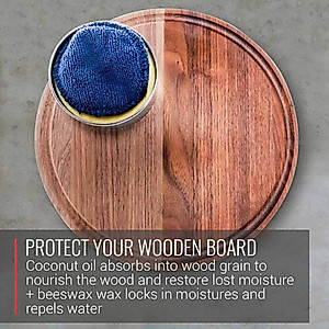 Wood Wax - Applicator included - made with Coconut Oil and Beeswax - Food Grade - for Cutting Board, Bowl, wooden utensils