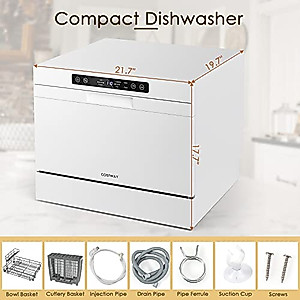 COSTWAY Countertop Dishwasher, Compact Built-In Dishwasher with 6 Places Settings, 5 Washing Programs, 360° Top & Lower Spray Arms and 24 H Timer, Portable Dishwasher for Apartments, Dorms, RVs, White