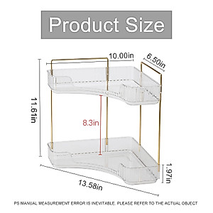 INVSSENE Corner Bathroom Countertop Organizer, Vanity Trays for Bathroom Counter, Makeup Organizer, Perfume Tray, Kitchen Spice Rack, Fits 90 Corner(Clear, 2 Tiers)