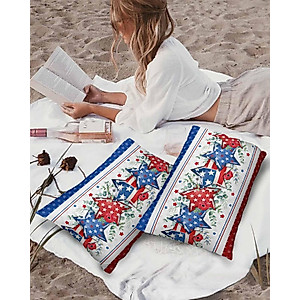 JasmineM Independence Day Star Outdoor Pillow Covers 20x12inch Set of 2, Polyester Waterproof Throw Pillow Covers Garden Cushion Decorative Case for Patio Couch Decoration, Eucalyptus Leaves Blue Red