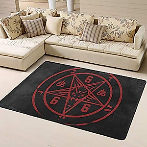 SWEET TANG Area Evil Goat Devil Pentagon Rug Soft Anti-Skid Floor Carpet Bedroom Rug Flannel Carpet Non-Slip Home Decor Durable Bedside Rug Premium Play Mat, 60inchx39inch