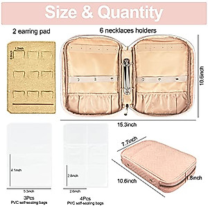 WimuPath Jewelry Travel Organizer Case, Transparent Jewelry Storage Book Ring Binder with Clear Pockets, Zippered Booklet Pouch Bag for Necklaces, Earrings, Rings, Bracelets Accesorries -Pink