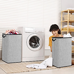 Large Laundry Hamper 84L, 24.5" Tall Collapsible Laundry Hamper with Sturdy Handles, Rectangular Dirty Clothes Hamper for Bathroom Bedroom, Durable Storage Basket for Clothes Toys (Bag Not Include)