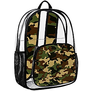 TropicalLife Camouflage Modern Camo Clear Backpack Heavy Duty PVC Transparent Backpack See Through Large Backpacks for Women Men