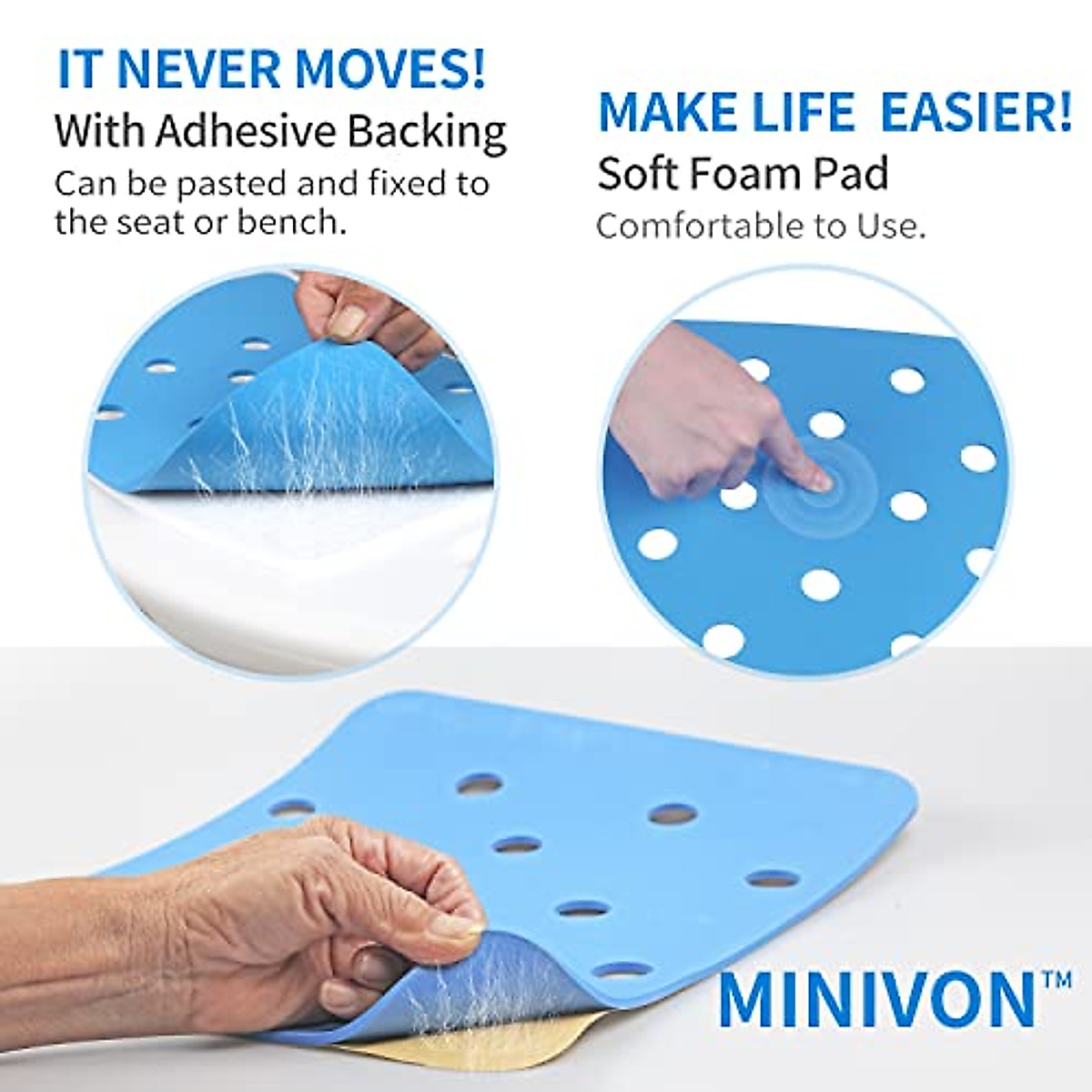 MINIVON Waterproof Shower Bench Cushion Cover for Bath Seat, Bath Chair Inside Bathroom, Non Slip Coldproof Stickable Soft Foam Pad, Padded Shower Stool Seat Mat for Elderly Senior Handicap Disabled