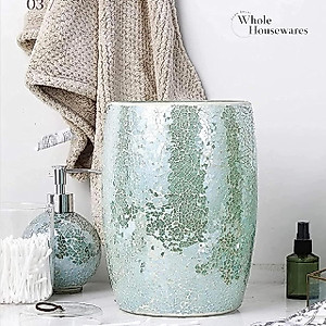 WHOLE HOUSEWARES Mosaic Wastebasket - Glass Decoration Bathroom Trash Can - Shiny Finish Bathroom Accessory - 7.5" x 10" - Turquoise