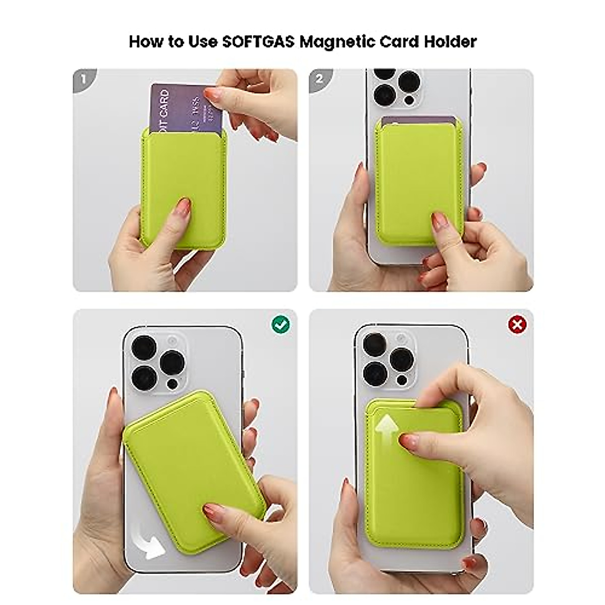 SOFTGAS Magnetic Card Wallet Holder for Apple Magsafe for iPhone 14 Pro Max/14 Plus/14 Pro/14, for iPhone 13 Pro Max/13 Pro/13, for iPhone 12 Pro Max/12 Pro/12, Cell Phone Case Accessory