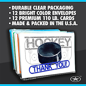Play Strong Hockey Thank You Note Cards 12-Pack (4.25"x5.5") Illustrated Sports Powercard Note Card Set 12-Pack Perfect for Hockey Players, Coaches, Fans and Fanatics - They'll Love 'Em!