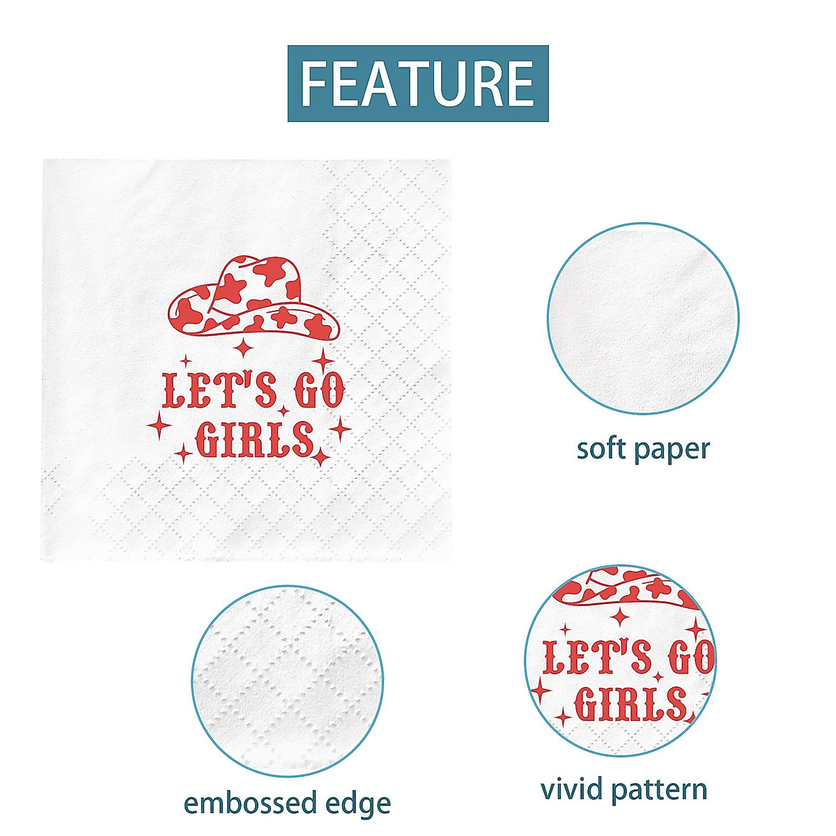 Let’s Go Girls Napkins for Western Cowgirl Bachelorette Party Decorations, Disco Cowgirl Birthday Last Rodeo Party Bridal Shower Party Decorations Supplies, 2Ply 4.5x4.5inches 50Pcs (Red)