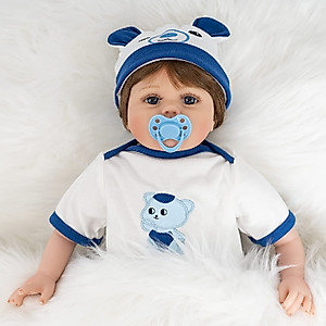 ENADOLL Reborn Baby Doll Realistic Silicone Vinyl Newborn Baby Boy 24 inch Weighted Cotton Body Lifelike Doll Gift Set for Ages 3+(Blue Bear)