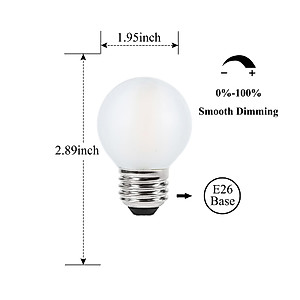 Sunaiony Frosted E26 LED Bulb 4W Dimmable Warm White 2700K, 40 Watt Equivalent LED Light Bulbs, G16.5 Edison LED Frosted Globe Light Bulbs, Vintage Light Bulbs for Chandelier, Pendant, Vanity, 6Pack