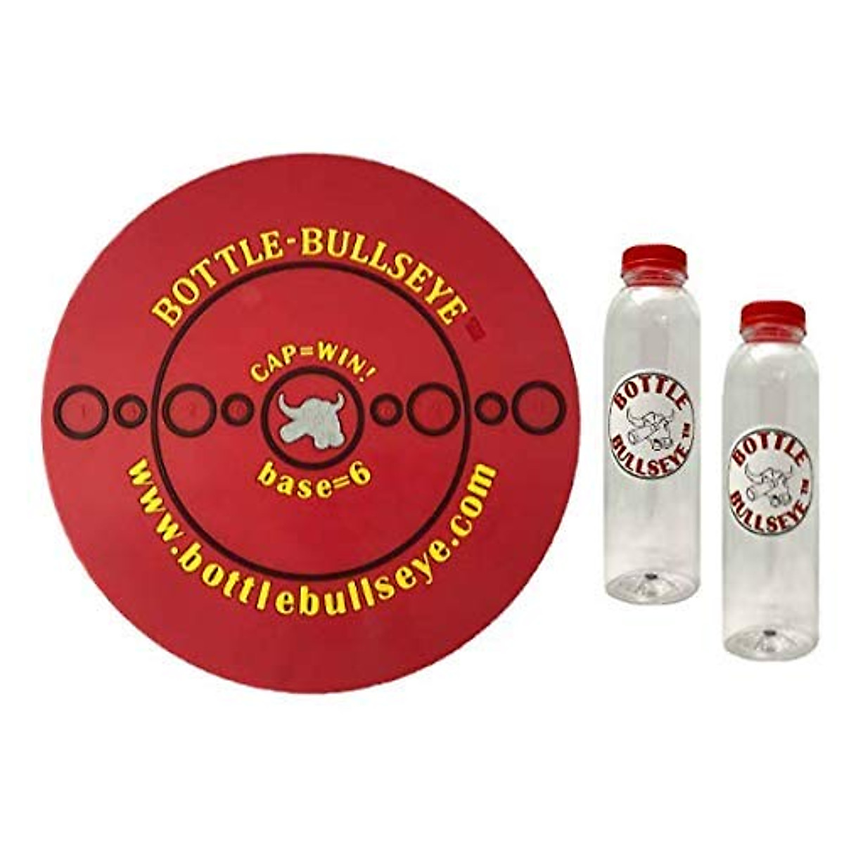 BOTTLE-BULLSEYE™ Game. Official Game Kit. Fun Family Game. Play Indoors or Outdoors. Made in The USA. Great for Family Game Night, Parties, picnics, Camping, Tailgating. Durable Target & Bottles!