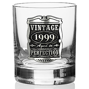 English Pewter Company Vintage Years 1999 25th Birthday or Anniversary Old Fashioned Whisky Rocks Glass Tumbler - Unique Gift Idea For Men [VIN005]