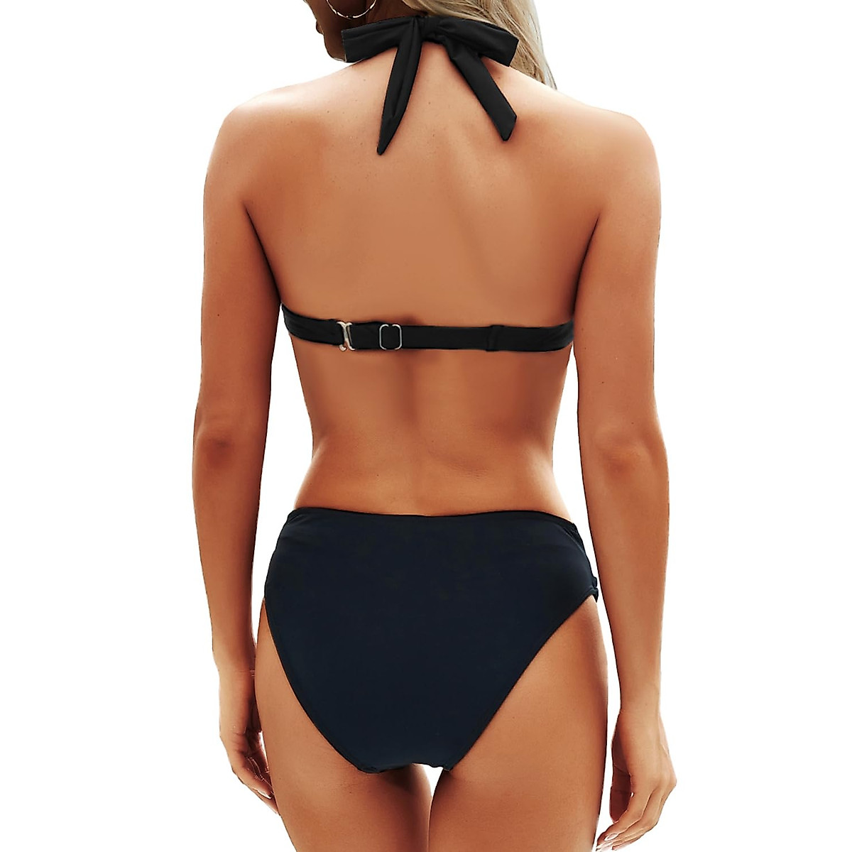 Yonique Women Two Piece Bathing Suits Push Up Bikini Set Halter Swimsuit Vintage Swimwear Black S