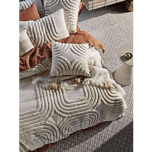 Tufted Duvet Cover King Boho Bedding Tufted King Size Duvet Covers for All Season 1 Duvet Cover 2 Pillow Shams Shabby Chic Bedding Home Bedding Duvet Cover (White-King Size-90x104)