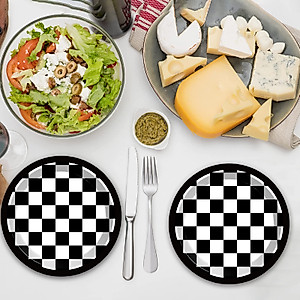 48 Pieces Black and White Checkered Flag Party Paper Plates for Race Car Party Supplies 7" Racing Car Theme Disposable Dessert Plates for Boys Men Birthday Baby Shower Race Fans Party Decorations