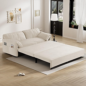 Wrofly 3 in 1 Convertible Sleeper Sofa Couch with Pullout Bed, 63.8" Oversized Velvet Pull Out Loveseat Sofa with Storage, Modern 2 Seater Futon Bed for RV, Living Room, Small Spaces, Beige White