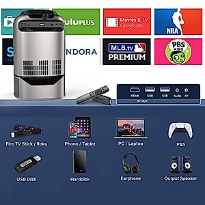 Unitedtime Projector with 5G WiFi Bluetooth Support 1080p Video Projector 8500 Lumens with Building in Speakers Foldaway Stand, for Home Theater Support HDMI, USB, PC, TV Box, iOS & Android Phone