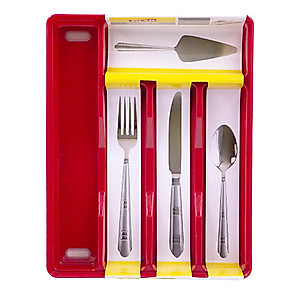 Glad Silverware Organizer Plastic Tray-Kitchen Cutlery Holder for Flatware and Utensil Drawers, Red