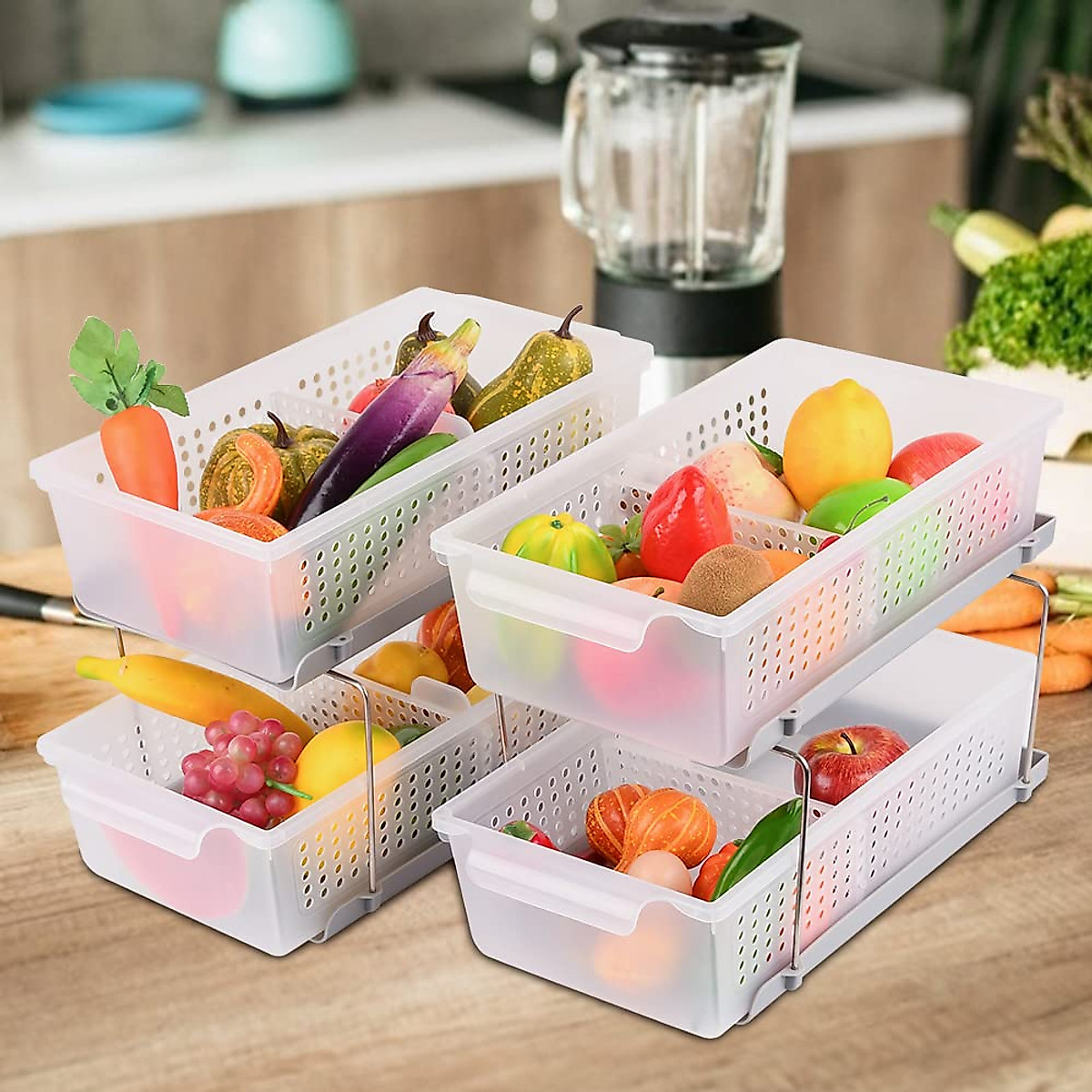 JRing 4-Tier Under Sink Organizer, Kitchen/Bathroom Cabinet Organizer Removable Storage Baskets with Dividers Multi-purpose Pull Out Home Organizers