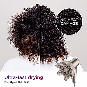 Shark HD120BRN Blow Dryer HyperAIR Fast-Drying with IQ 2-in-1 Concentrator, Styling Brush, and Curl-Defining Deep Diffuser Attachments, Ionic, No Heat Damage, for All Hair Types, Stone