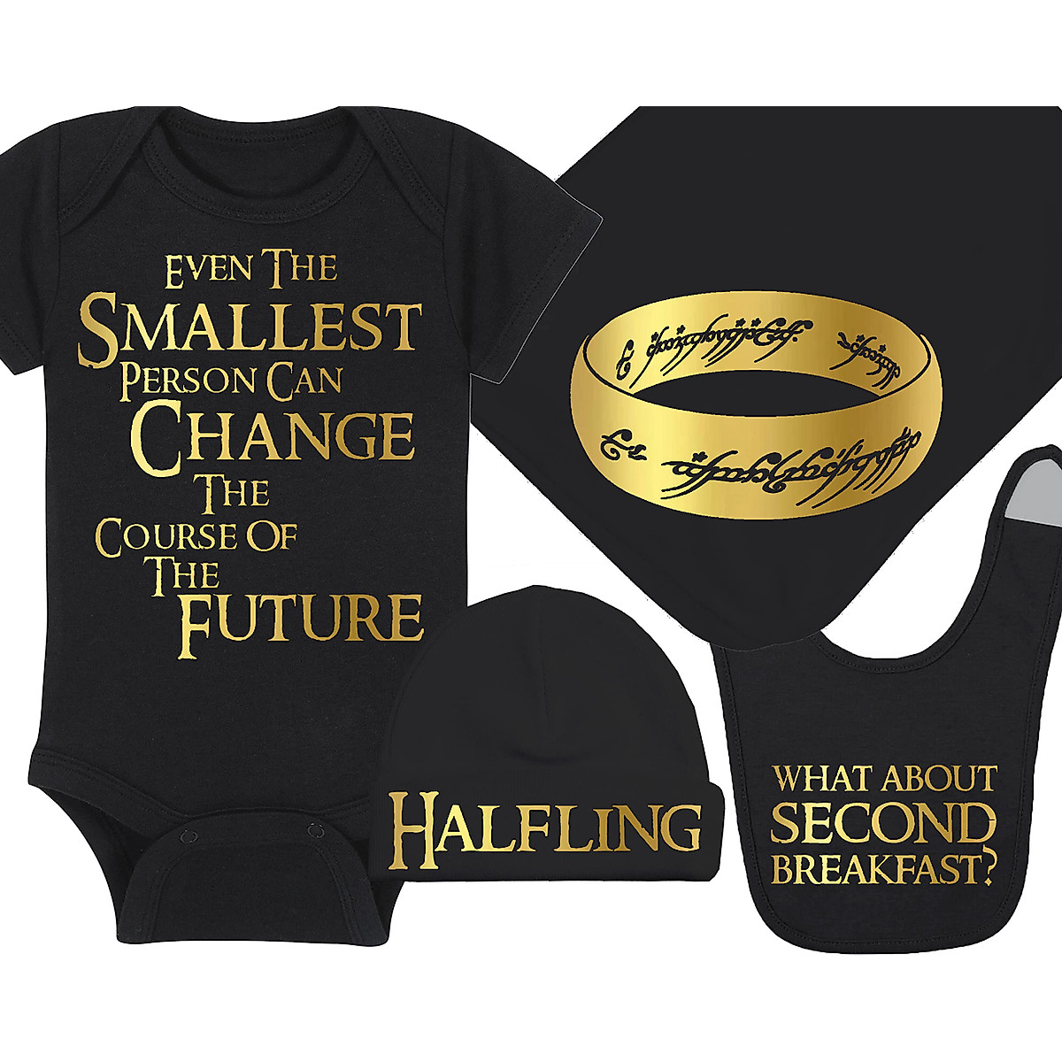 Fantasy Movie Baby Onesie - Even The Smallest Person Can Change The Course Of The Furture (3-6 Month - Pink Fabric - Black Design)