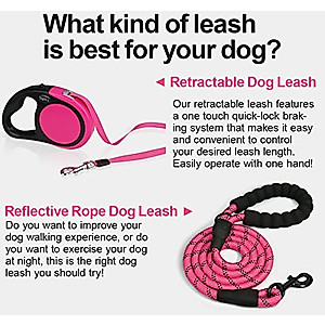 Taglory Retractable Dog Leash, 16ft No Tangle Dog Leash Retractable for Puppy Small Medium Dogs Up to 45 lbs, One-Handed Brake, Pause, Lock, Pink