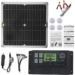 200W 12V Solar Panel Battery Charger Kit Monocrystalline PV Module for Car RV Marine Boat Caravan Off Grid System with 10A-50A Charge Controller+Extension Cable