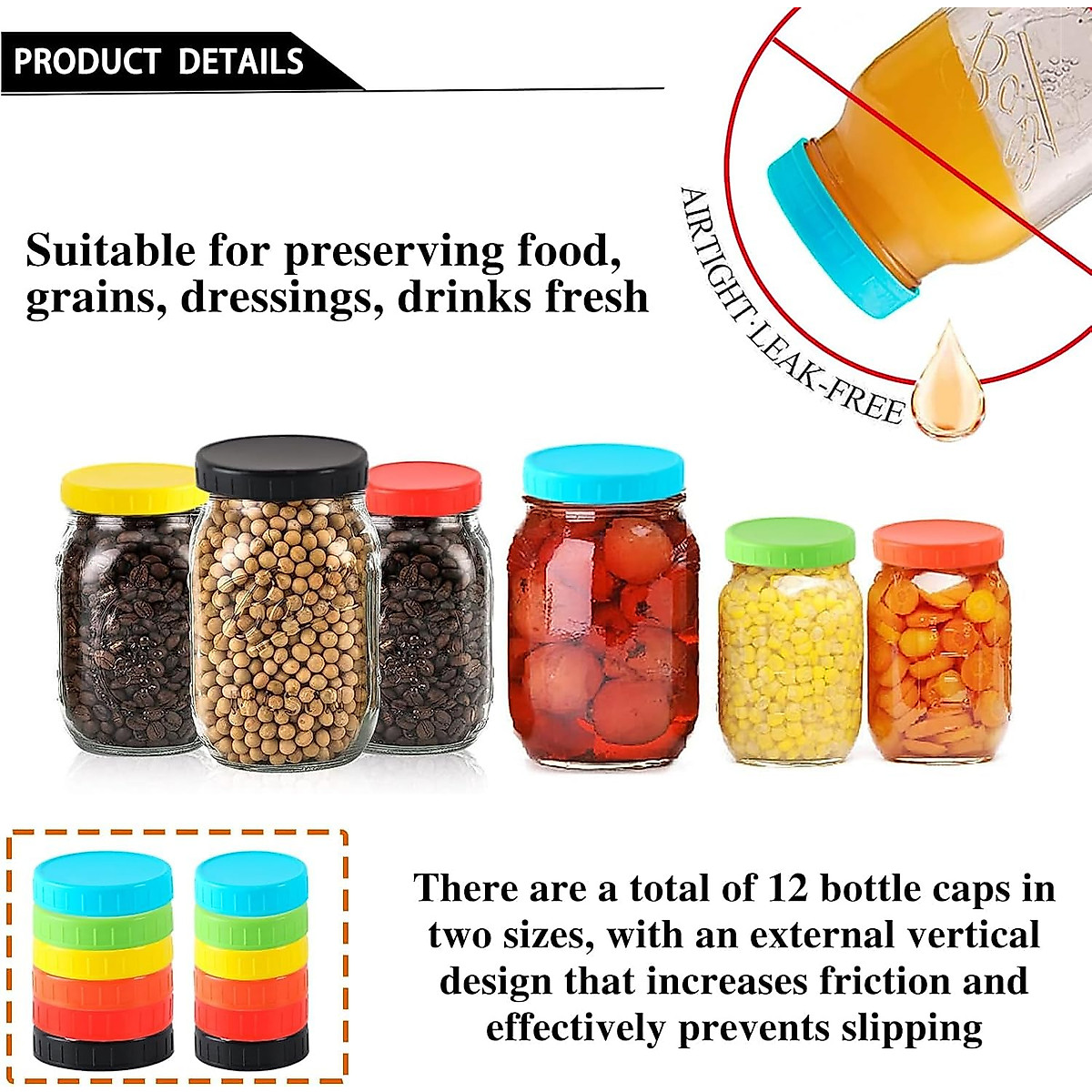 Tixill 20 Pcs Plastic Mason Jar Lids 10 Regular Mouth 2.87 * 0.79 Inch & 10 Wide Mouth 3.31 * 0.79 Inch Bottle Storage Caps Sealing Cap with Silicone Sealing Ring for Canning Jars