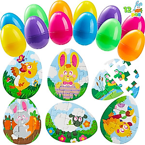 JOYIN 12 Pcs Easter Eggs Jigsaw Puzzle for Egg Hunt Game, School Activities Rewards, Kids Party Favors, Easter Basket Stuffers Fillers, Classroom Prize Supplies