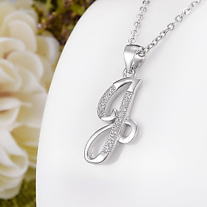 EVER FAITH 925 Sterling Silver CZ Cursive Initial Alphabet Letter J Adjustable Pendant Necklace Clear