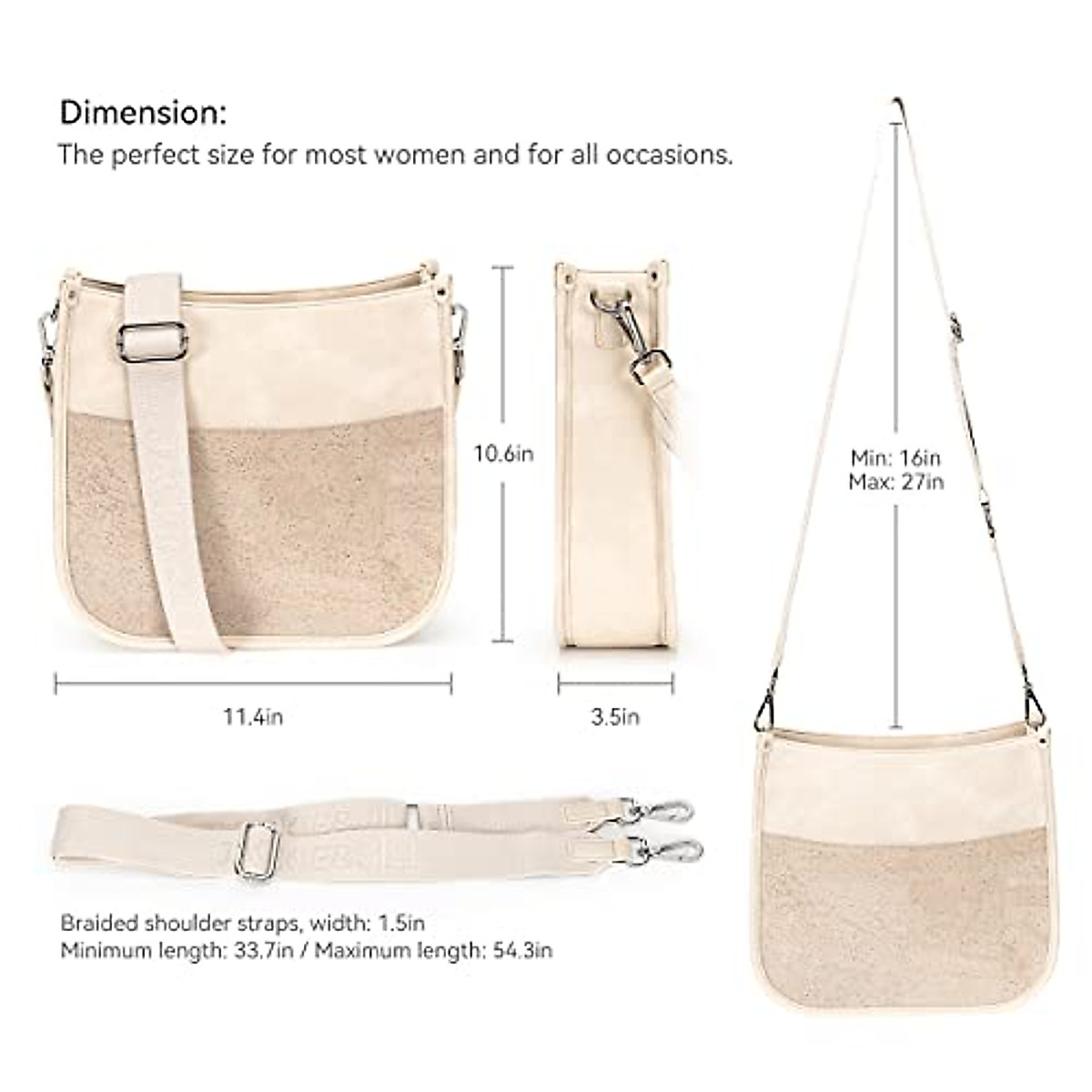 Jackie&Jill Crossbody Bag Purses for Women,Medium Cork & Vegen Leather Shoulder bags, Multi Pocket Casual womens purses. (Beige)