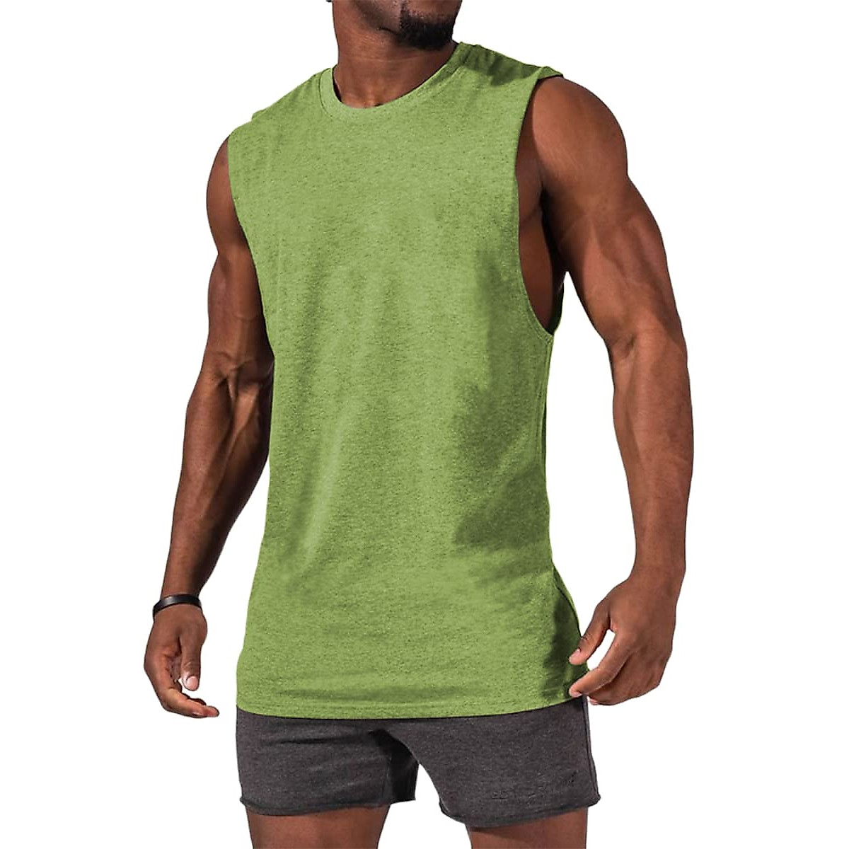 Aoysky Mens Crewneck Tank Tops Athletic Beach Sleeveless Shirts Yellow Green