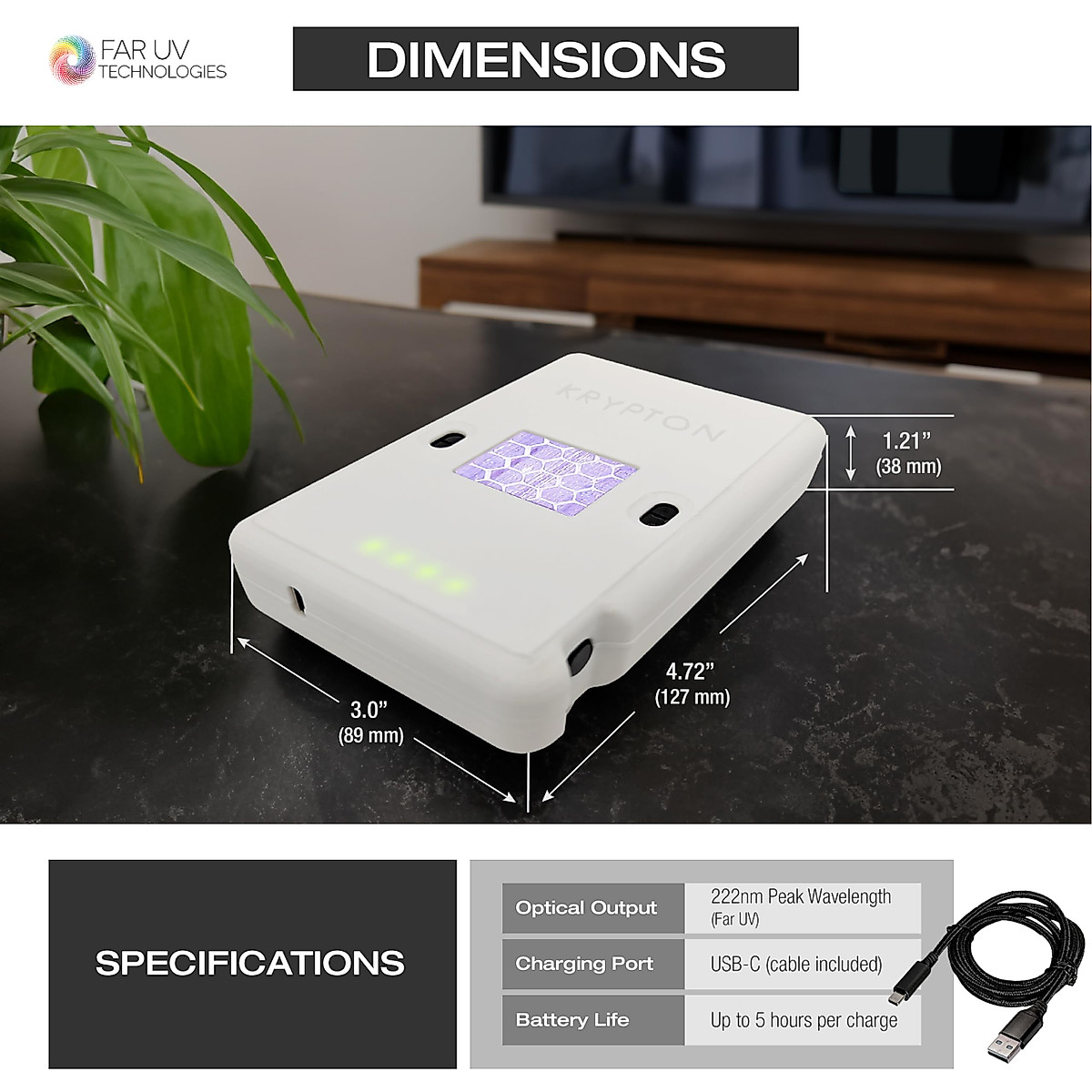 Krypton Far UV Technologies MVP Portable UV Light Air Cleaner