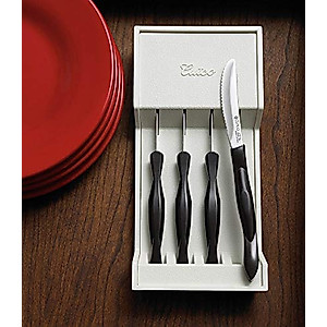 Cutco Table Knives Set of Four with Tray, Four of Cutcos Knife in a Dishwasher-safe Tray, 8.4 Inch Long, 3.4 Inch Double-D Serrated Edge Blades with 5 Inch Classic Brown Handles