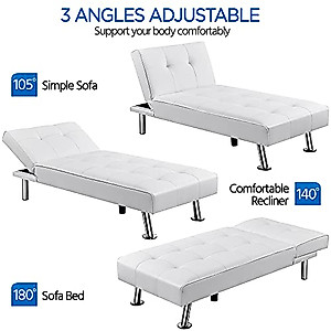 Yaheetech Convertible Sectional Sofa Couch Modern Faux Leather Couch with Chrome Metal Legs L Shaped Sofa Bed with Chaise for Living Room White