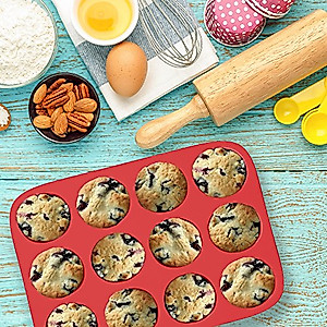 Silicone Muffin Pan- Nonstick Cupcake/Muffin/Brownie Reusable Baking Tray- Microwave, Oven, Freezer, Dishwasher Safe Bakeware (12 Cups) by Chef Buddy