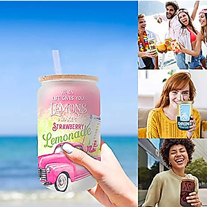 ZONEGRACE 4 Pack Frosted Sublimation Glass Blanks With Bamboo Lid,16 OZ Sublimation Beer Can Glass Cups,Drinking Glasses Jars Mugs Tumblers With Straw,Ideal for Whiskey,Iced Coffee,Juice,Soda,Water