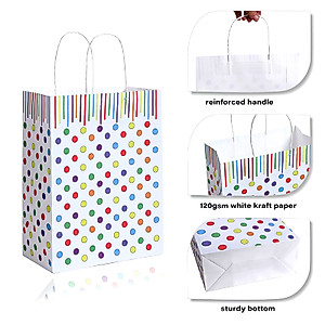 Bekoetoz 40 PCS White Kraft Paper Bags With Handles Bulk Gift Bags For Birthdays,Weddings,Baby Showers,Thanksgiving Christmas,Bridal Shower,Party Favor,Goodie Bags(Medium,Dots)