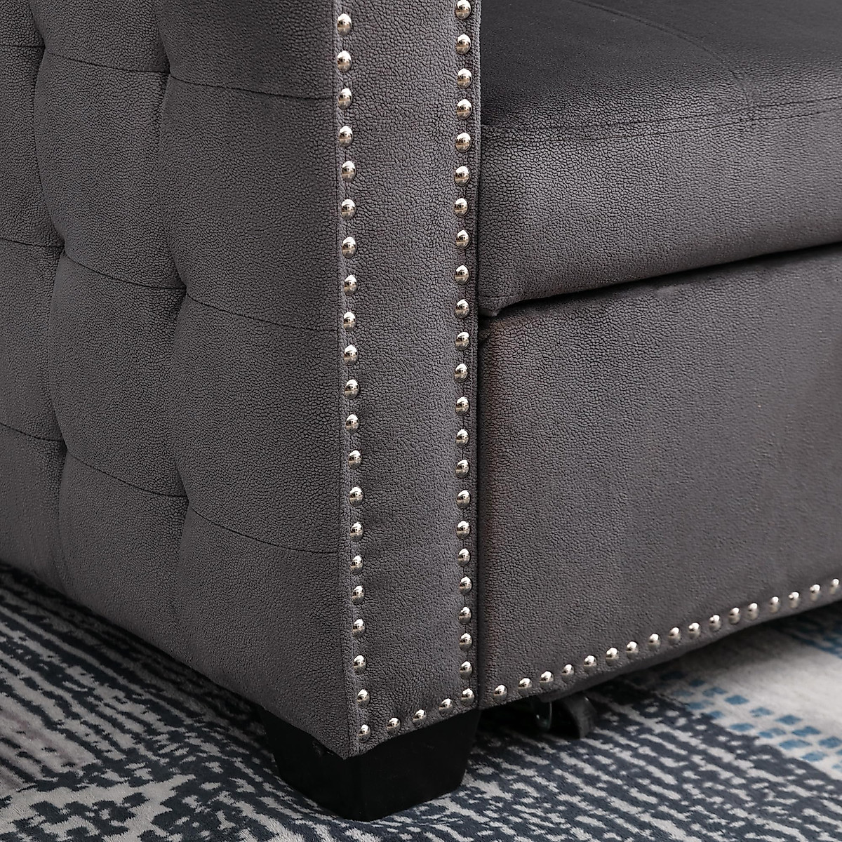 Polibi 76.8'' Pull Out Sleeper Reversible Sectional Storage Sofa Bed,Convertible Velvet Corner Sofa Bed and L-Shape 2 Seat Sectional Chaise with Storage,Sleeper Sofa for Living Room,Dark Grey