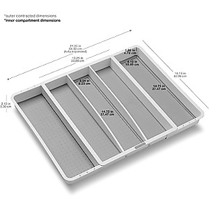 madesmart Expandable Utensil Tray-White | Classic Collection | 5-Compartments | Kitchen Organizer | Soft-Grip Lining and Non-Slip Rubber Feet | Easy to Clean | BPA-Free