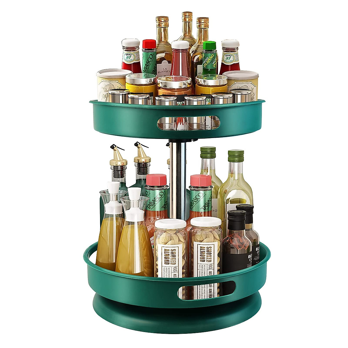 YUENZILN Lazy Susans Organizer ,2 Tier Turntable, Adjustable Height, Rotary Table Top Seasoning Rack, Used for Bathroom, Kitchen, Tableware,Cabinet, Table Top Organization, (Green)